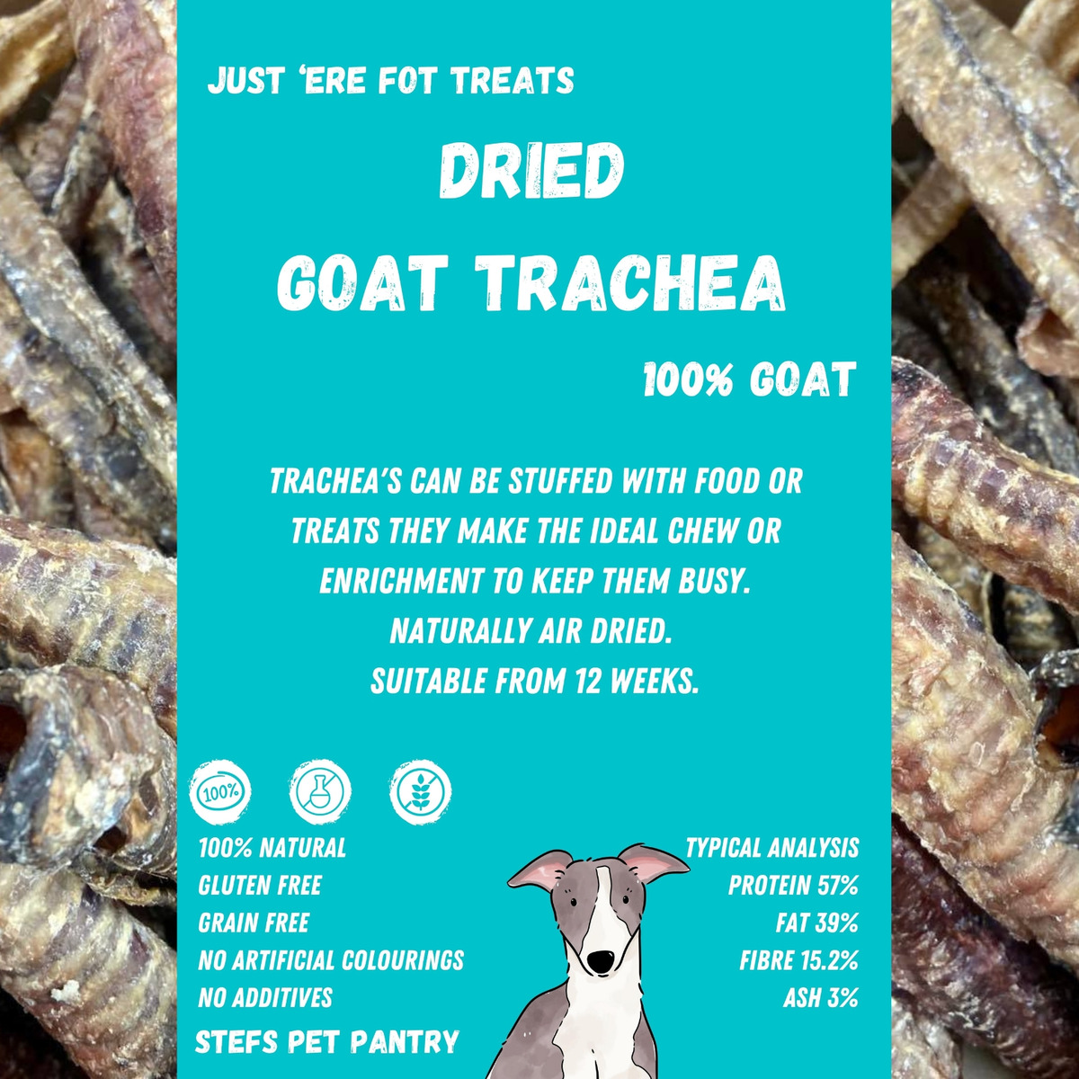 Just 'Ere Fot Treats - Dried Goat Trachea Pk6 - Stefs Pet Pantry